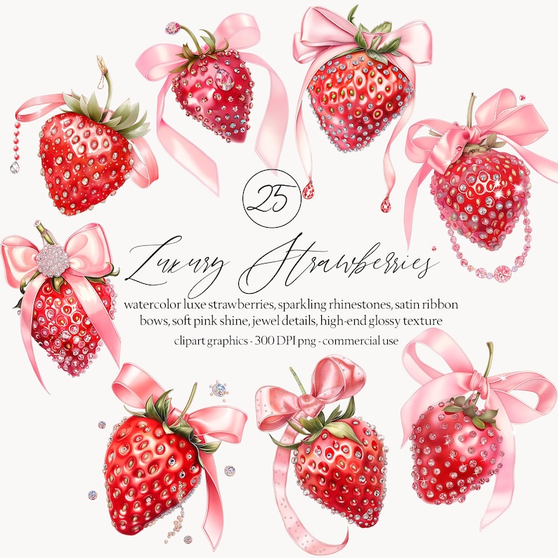 Luxury Strawberry Clipart Bundle • 25 PNG Sparkling Strawberries ...