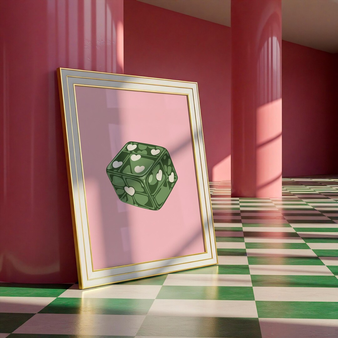 Green Dice Poster, Pink Wall Art Print, Y2K Room Decor, Retro Aesthetic ...