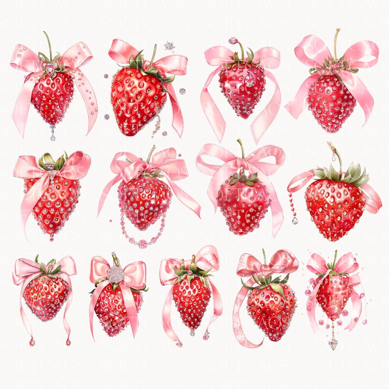 Luxury Strawberry Clipart Bundle • 25 PNG Sparkling Strawberries ...