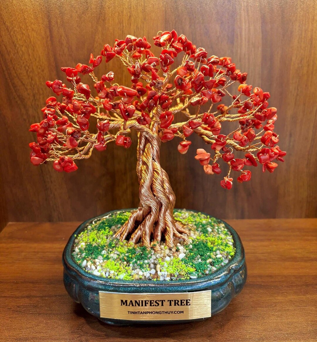 Red Coral, Citrine, Amethyst Crystal Gemstone Bonsai Tree Sculpture ...