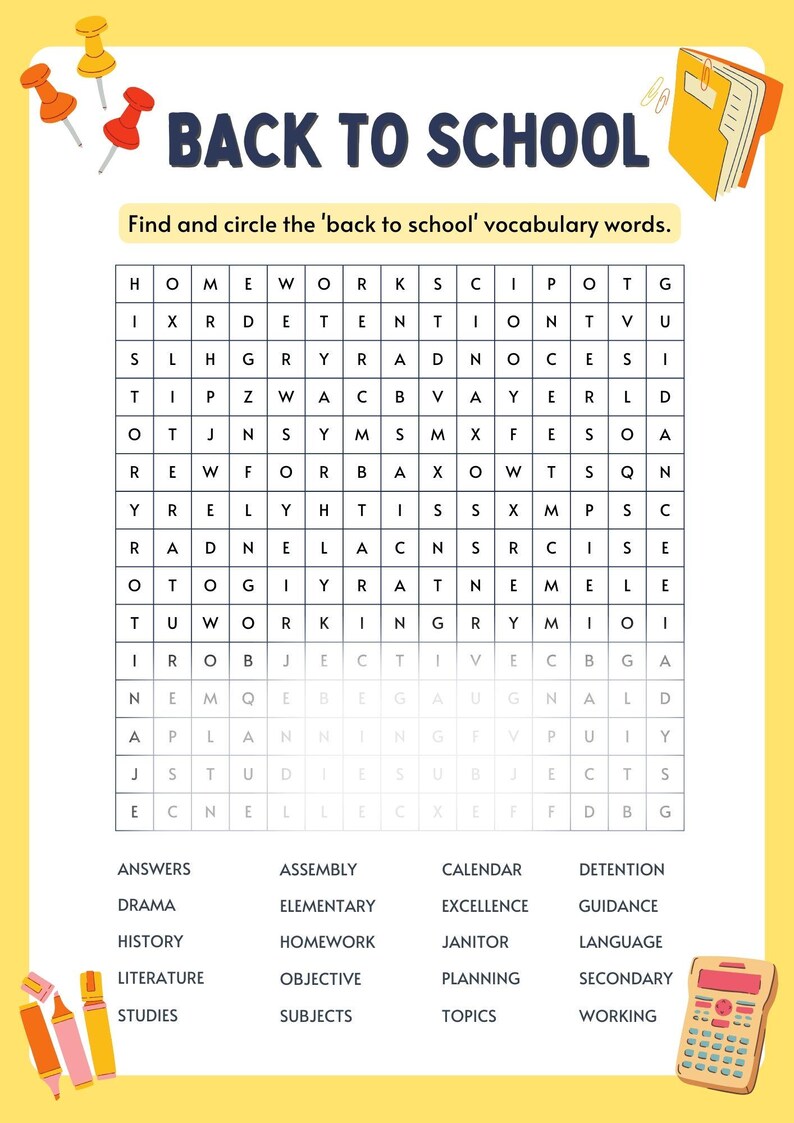 School Word Search Puzzles – Level 3 - Etsy
