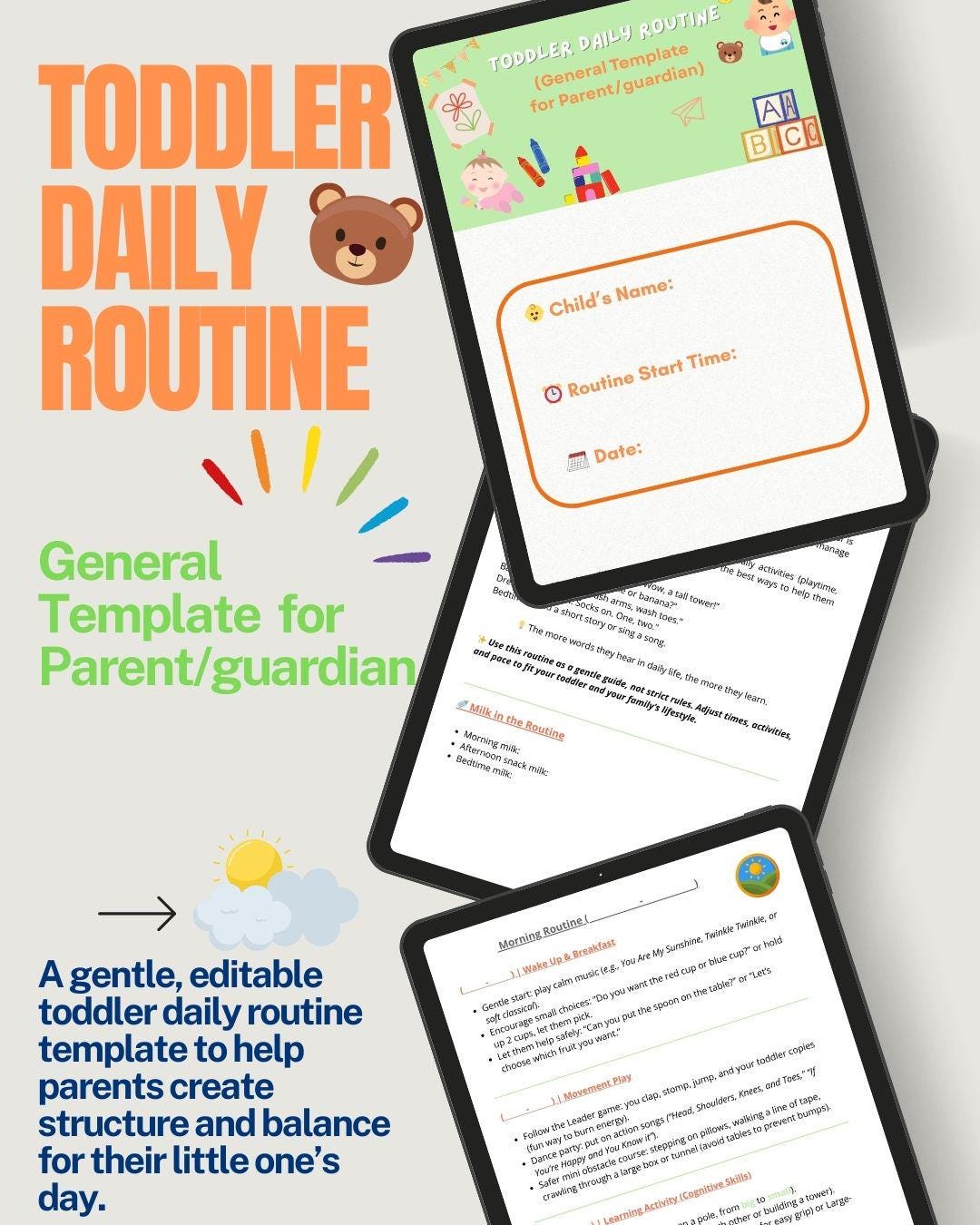 Toddler Daily Routine – Printable (template Routine for Parents ...