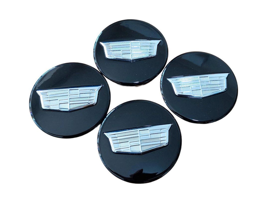 Set of 4 Black 66mm Wheel Center Caps With Silver Logo for Cadillac ...