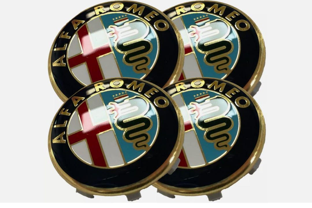 4 X Gold 50mm Wheel Center Caps for Alfa Romeo | Golden Hub Caps Emblem ...