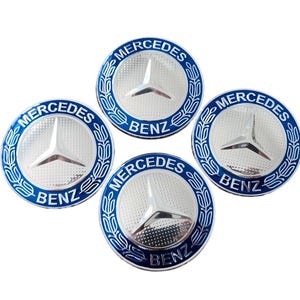 Set of 4 Blue Wreath 65MM Wheel Center Cap Stickers for Mercedes Benz ...