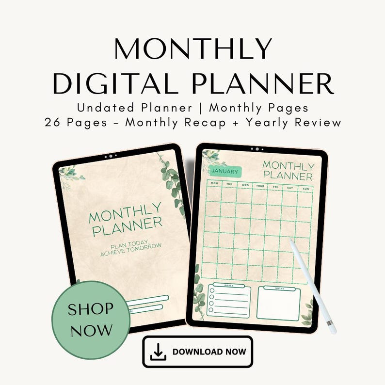 Monthly Planner PDF – Digital & Printable Calendar With Recap and ...