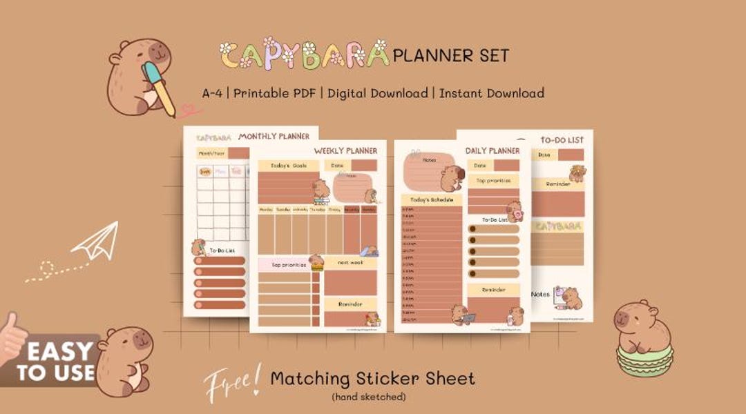 Capybara Digital Planner + Sticker Bundle Free + Journal Covers - Etsy