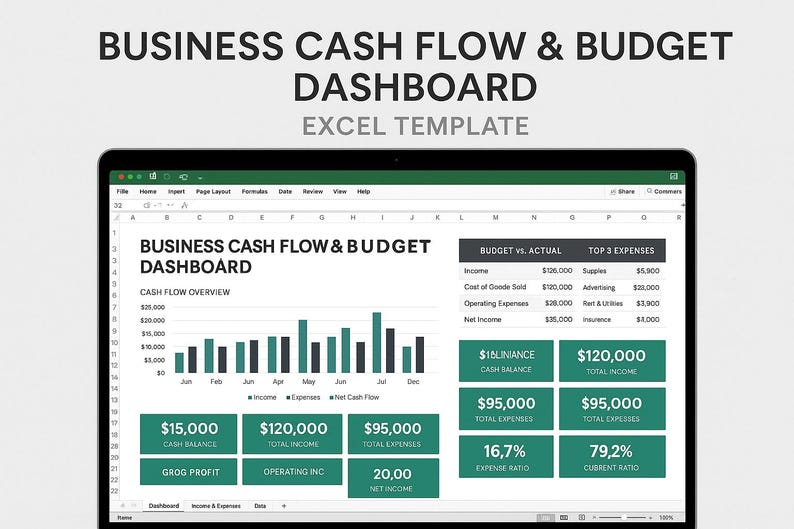 Business Cash Flow and Budget Dashboard Excel Template – Income Expense ...