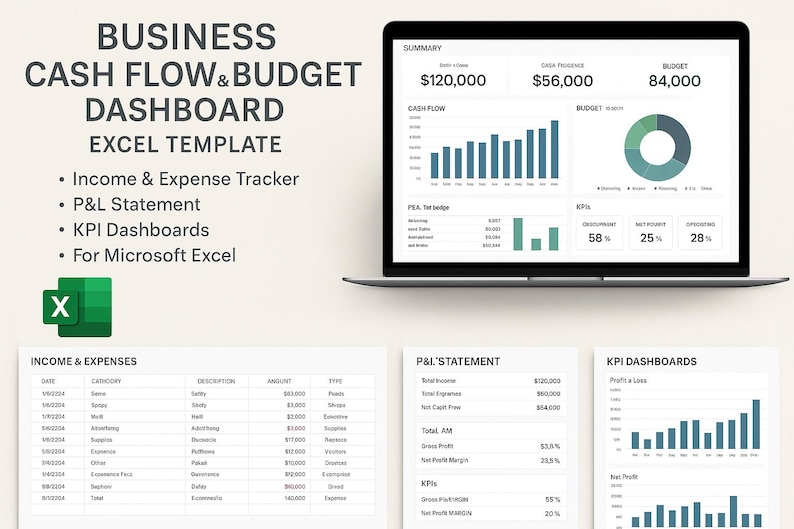 Business Cash Flow and Budget Dashboard Excel Template – Income Expense ...