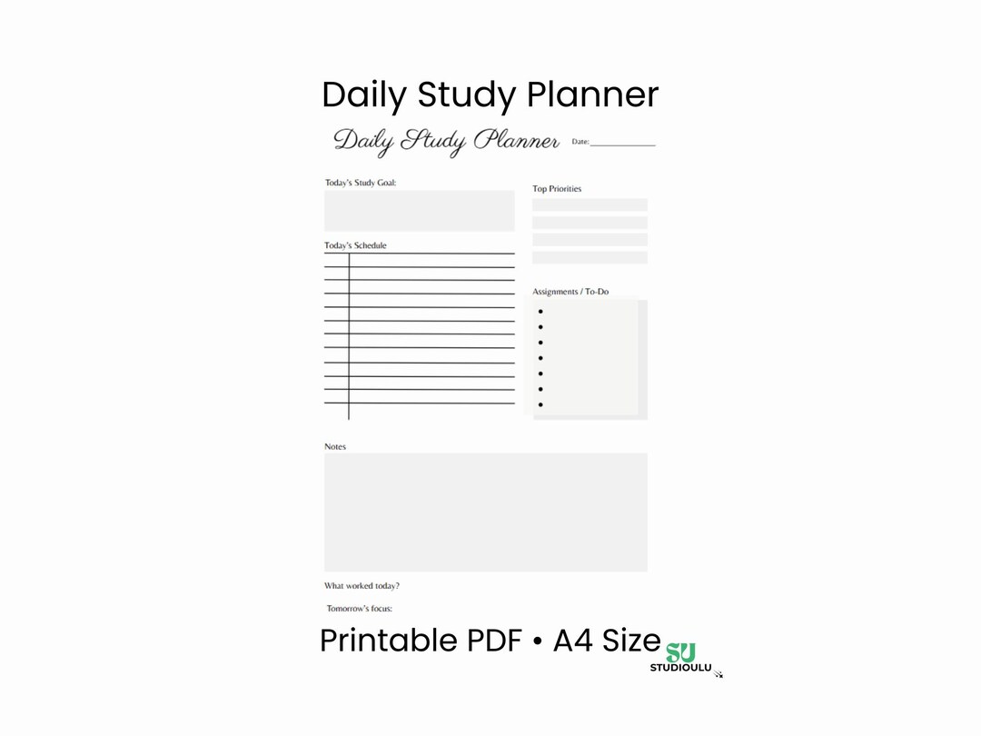 Student Daily Study Planner Printable | Assignment & Deadline Tracker ...