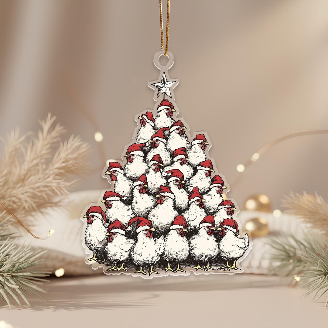 2025 Quirky Chicken Stacked Christmas Tree Acrylic Ornament, Funny ...