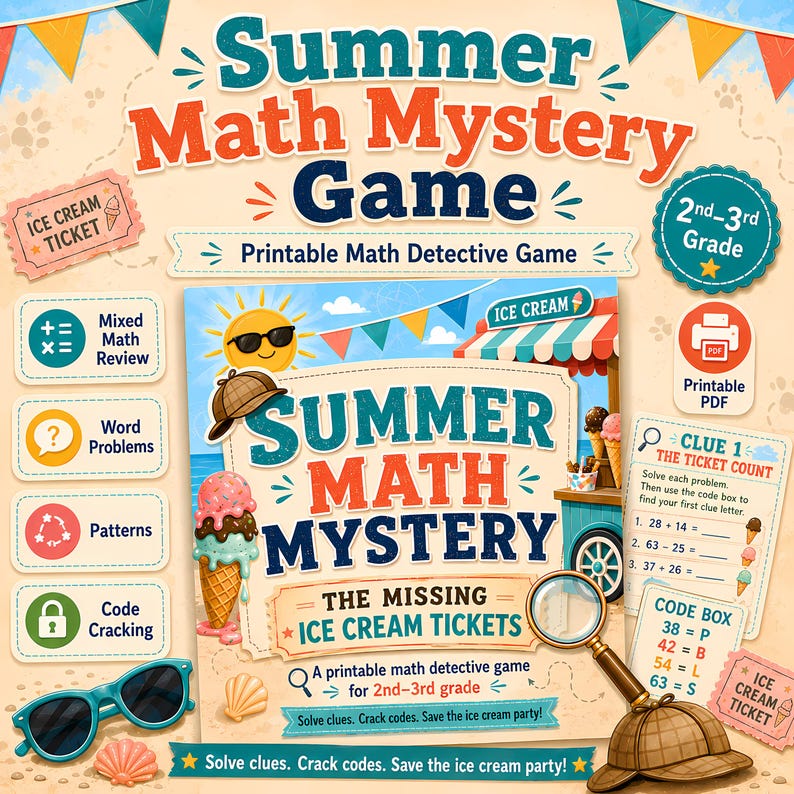 2nd-3rd Grade Math Mystery Games Bundle, Printable Detective Activities ...