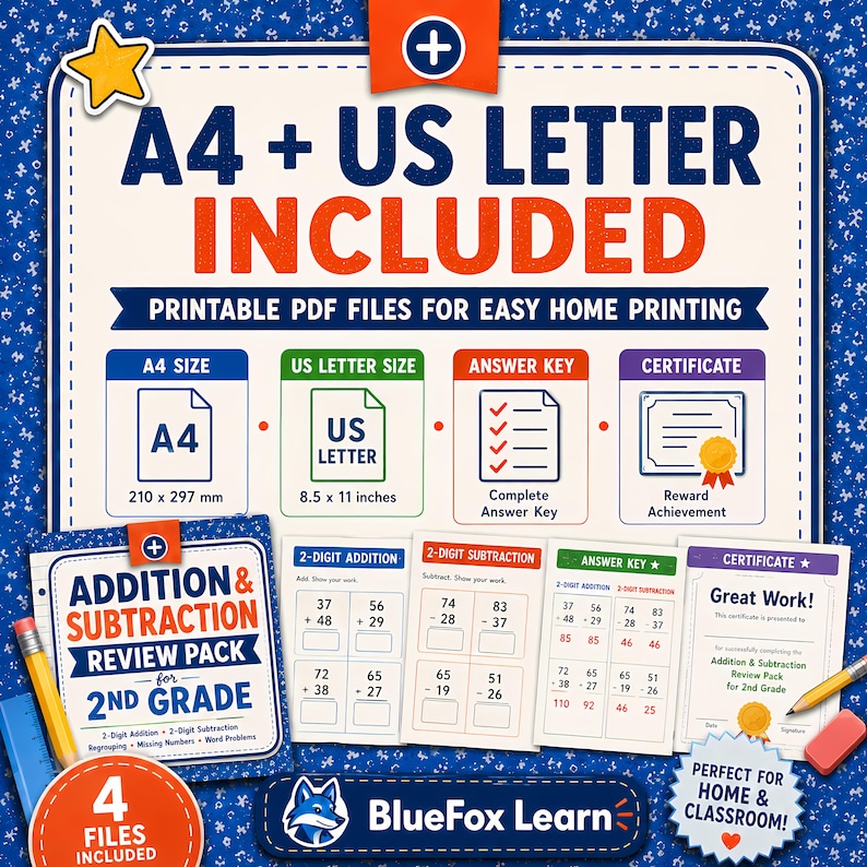 2nd Grade Math Worksheets, Addition Subtraction Review Pack (PDF ...
