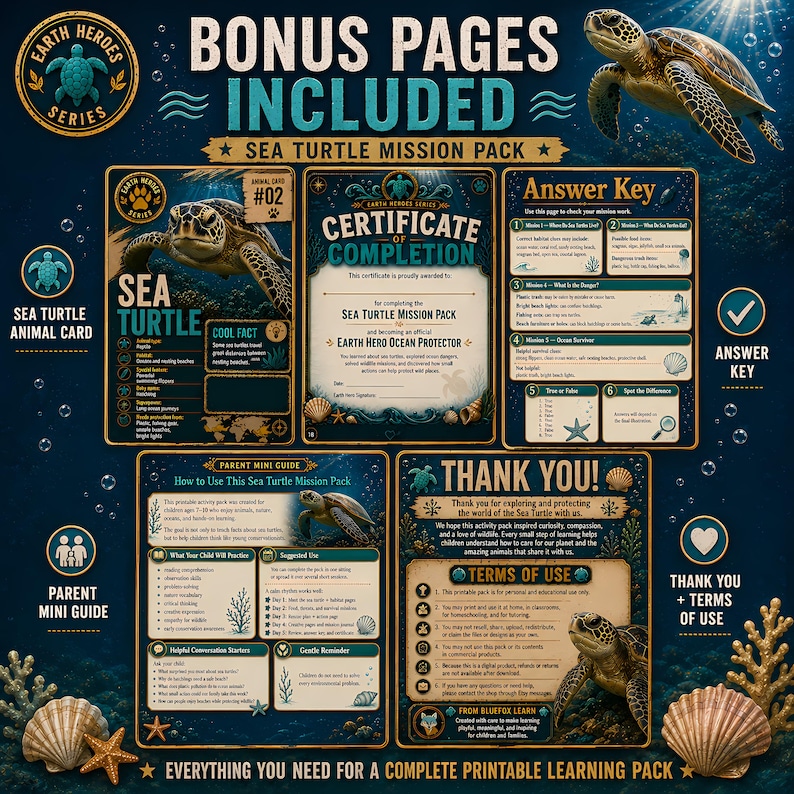 Sea Turtle Activity Pack, Ocean Animals, Homeschool Nature Study, Earth ...