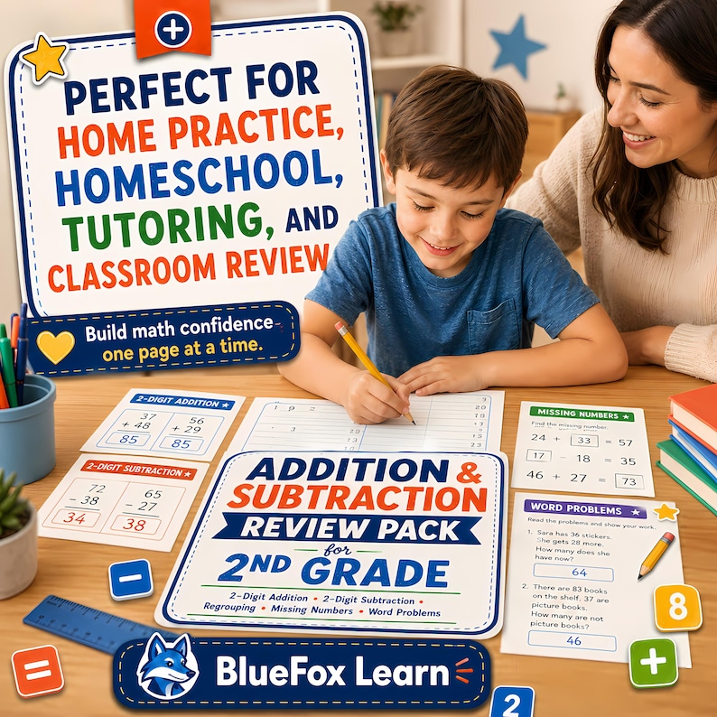2nd Grade Math Worksheets, Addition Subtraction Review Pack (PDF ...