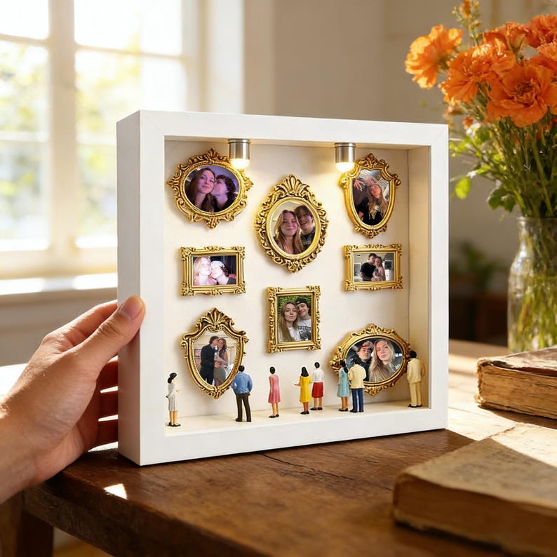 DIY Mini Museum Silhouette Box, Commemorative Memory Photo Frame，gold ...