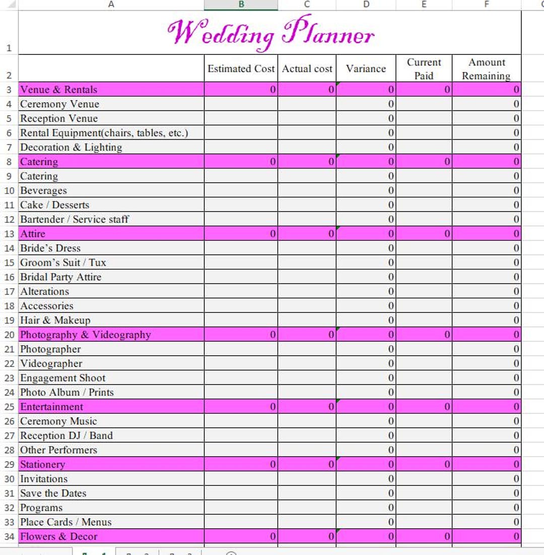 Wedding Planner Excel Template | Bridal Budget & Guest List Organizer ...