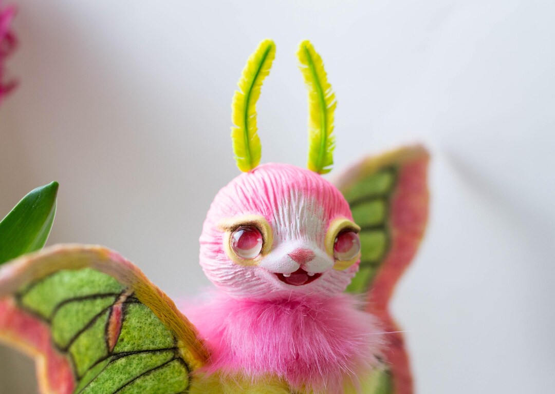 Bunny Moth Fantasy Art Doll , OOAK Plush Creature , Handmade Poseable ...