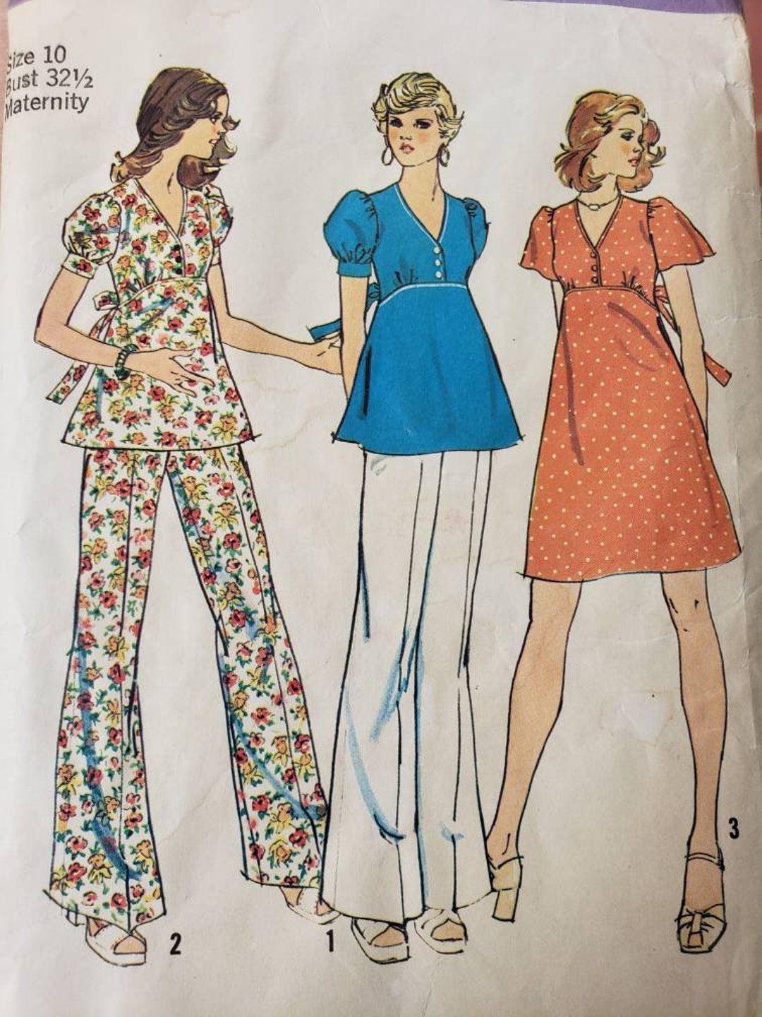 1974 Wardrobe Flutter or Puff Sleeve Maternity Dress or Top With Wide ...