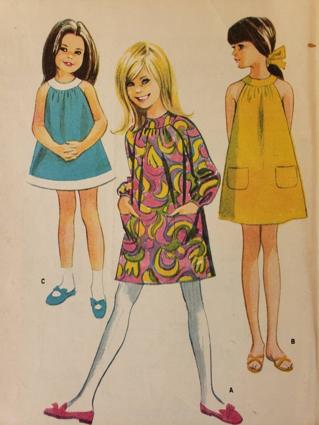 1967 Simplicity Girl's Long or Short Sleeve Mod Dress Pattern 8707 ...