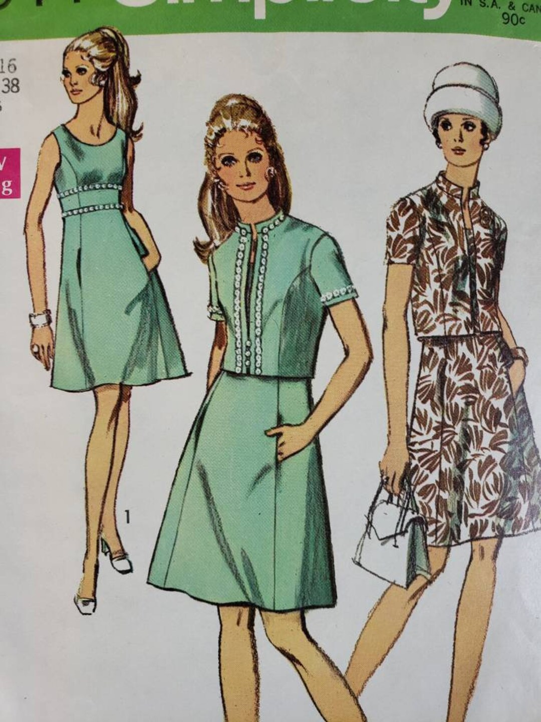 1969 Simplicity Mod Sundress and Short Jacket Sewing Pattern 8644, Size ...