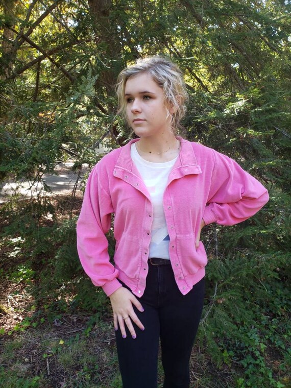 1980s Does 1950s Pink Velour Jacket, Pink Ladies, Siz… - Gem