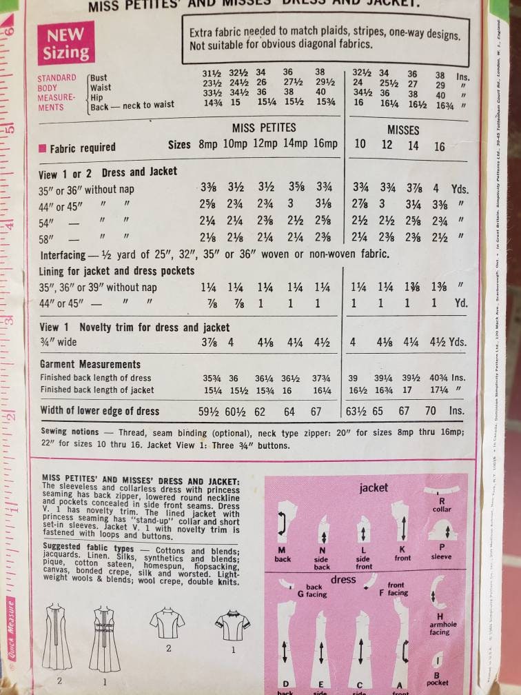 1969 Simplicity Mod Sundress and Short Jacket Sewing Pattern 8644, Size ...