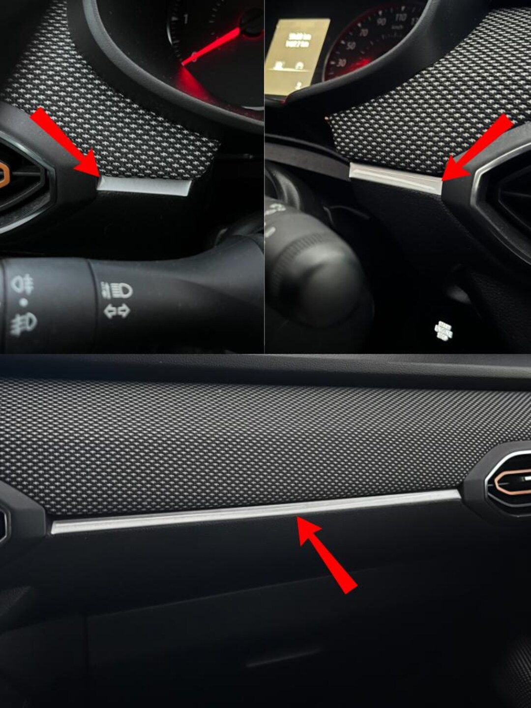 3pcs Silver Glossy 3D Dashboard Trim Cover Set for Dacia Sandero ...