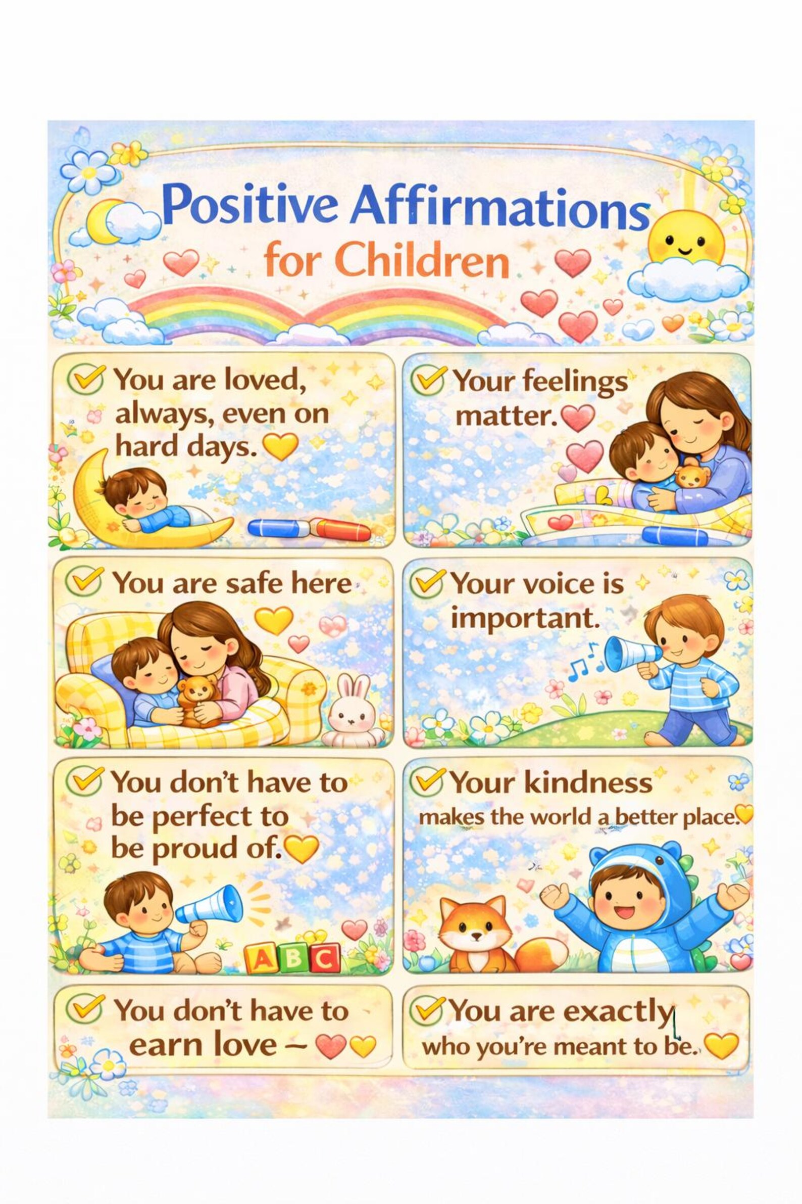 Positive Affirmations Poster – Kids Emotional Support, Gentle Parenting ...