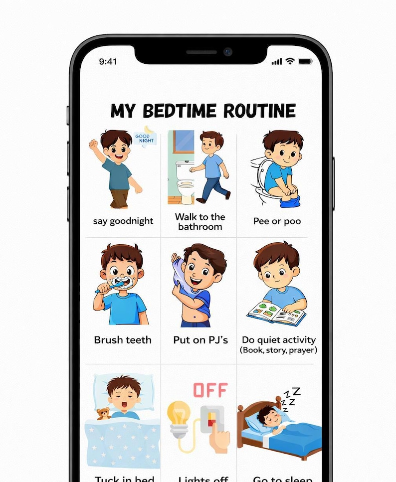 Kids Bedtime Routine Chart | Visual Aid for Autism & ADHD (printable ...
