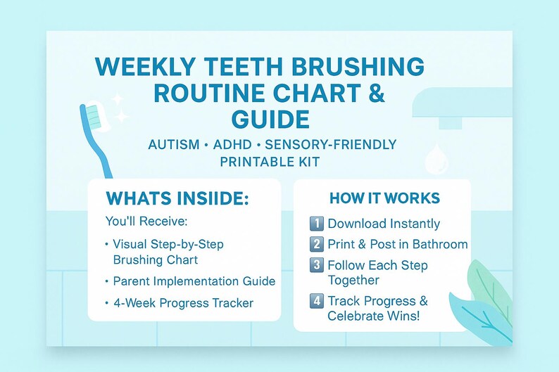 Brush Teeth Visual Routine Chart for Kids ( Autism & ADHD Friendly ...