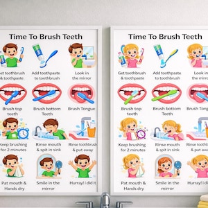 Kids Visual Teeth Brushing Routine Charts | Autism ADHD Friendly ...