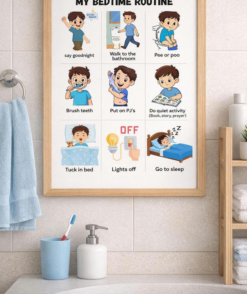 Kids Bedtime Routine Chart | Visual Aid for Autism & ADHD (printable ...