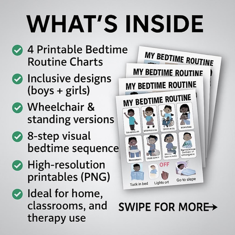 Bedtime Routine Chart for Kids| Autism & ADHD Visual Support (digital ...