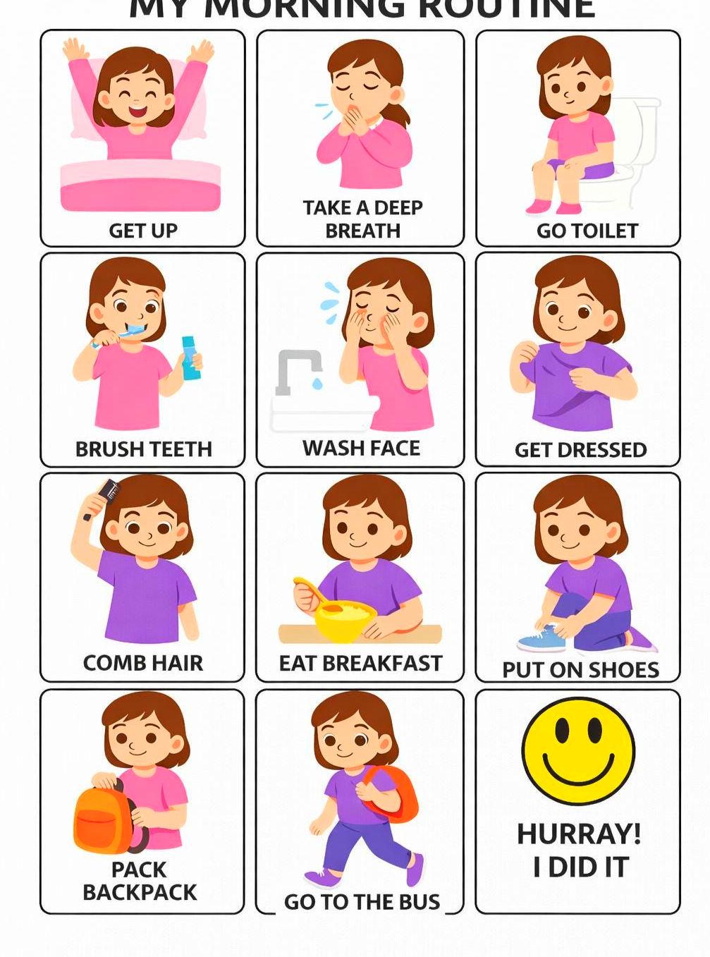 Kids Morning Routine Chart | Visual Schedule (PDF) - Etsy