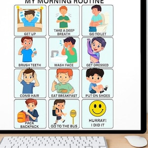 Kids Morning Routine Chart | Visual Schedule (PDF) - Etsy