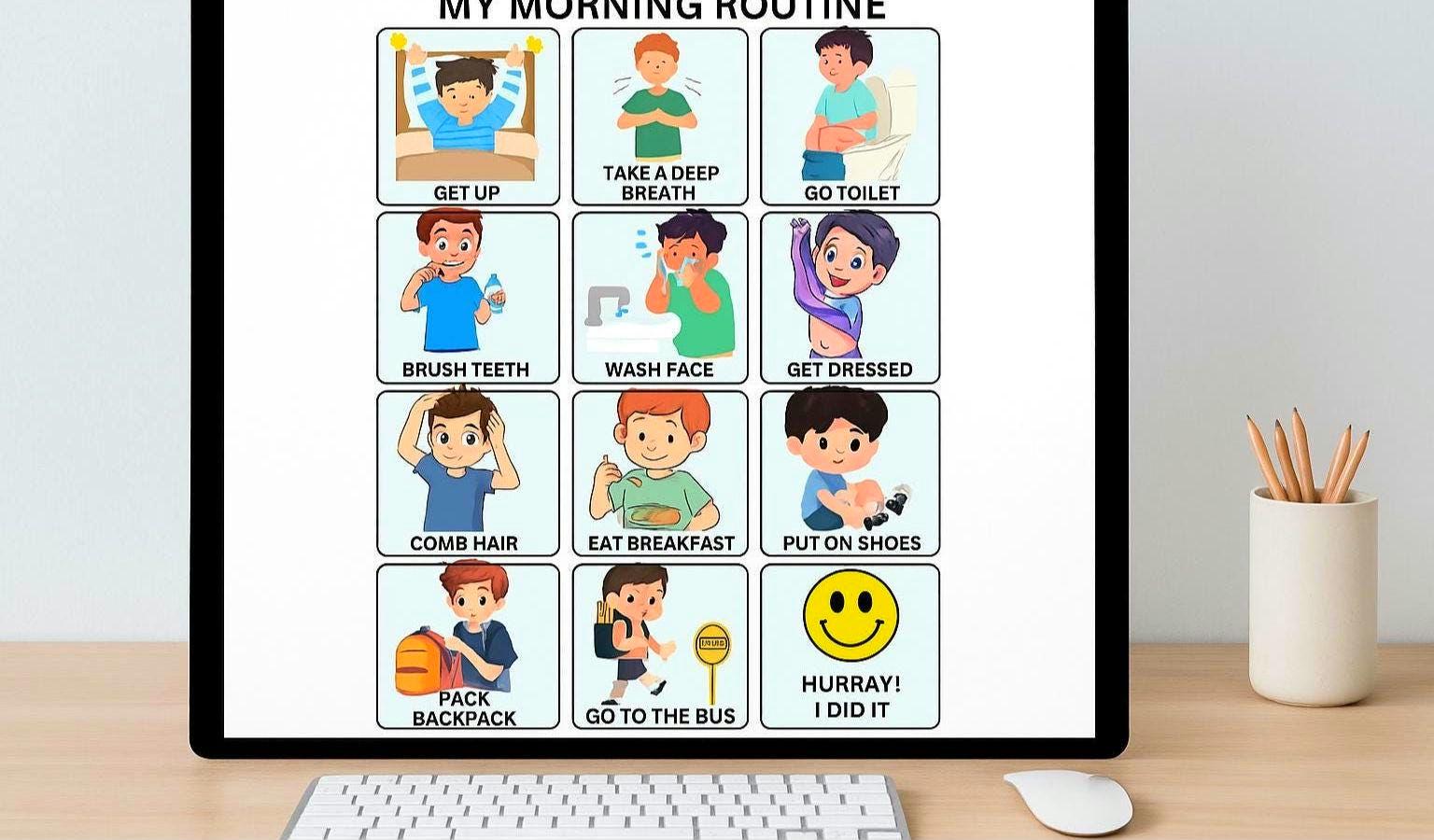 Kids Morning Routine Chart | Visual Schedule (PDF) - Etsy