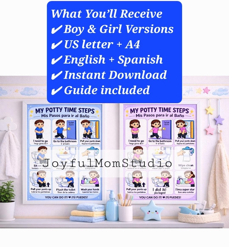 Potty Training Chart for Toddlers | Visual Steps, Bilingual Support ...