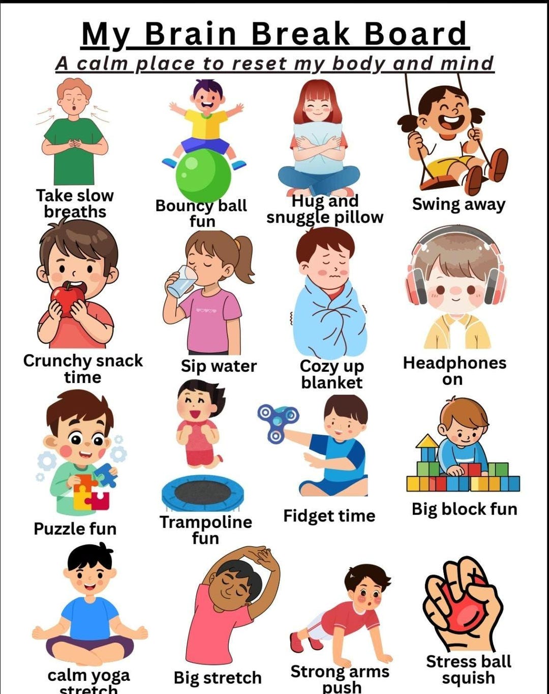 Emotional Regulation Visual Support Chart/ Kids Brain Break Board ...