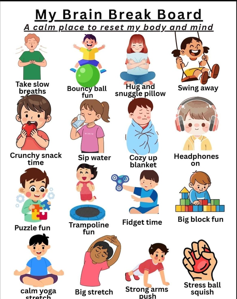 Emotional Regulation Visual Support Chart/ Kids Brain Break Board ...