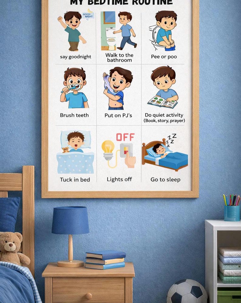 Kids Bedtime Routine Chart | Visual Aid for Autism & ADHD (printable ...