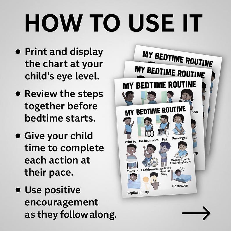 Bedtime Routine Chart for Kids| Autism & ADHD Visual Support (digital ...