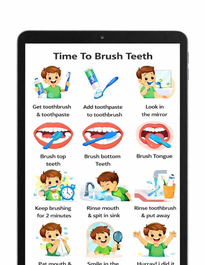 Kids Visual Teeth Brushing Routine Charts | Autism ADHD Friendly ...