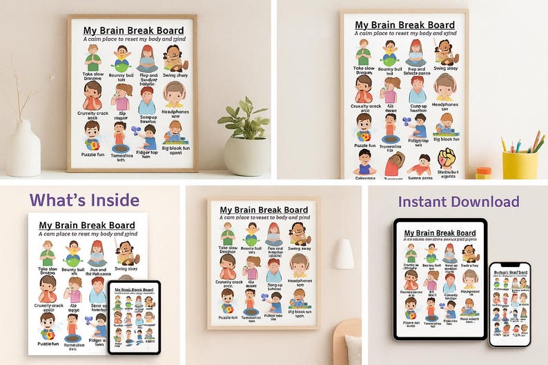 Emotional Regulation Visual Support Chart/ Kids Brain Break Board ...