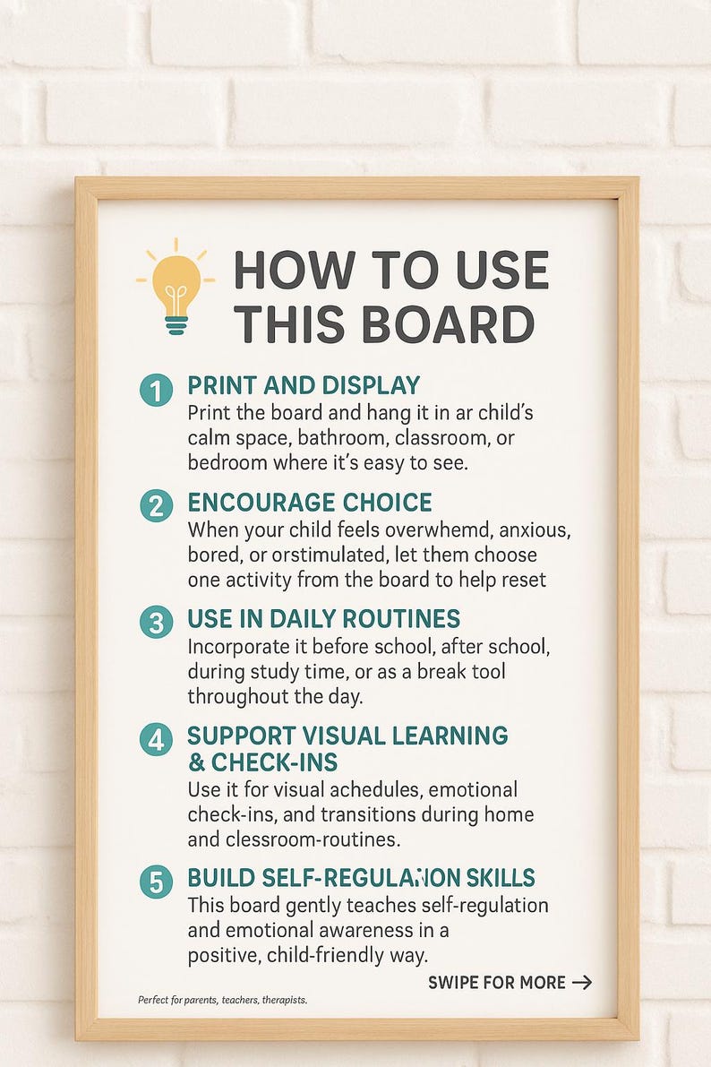 Emotional Regulation Visual Support Chart/ Kids Brain Break Board ...
