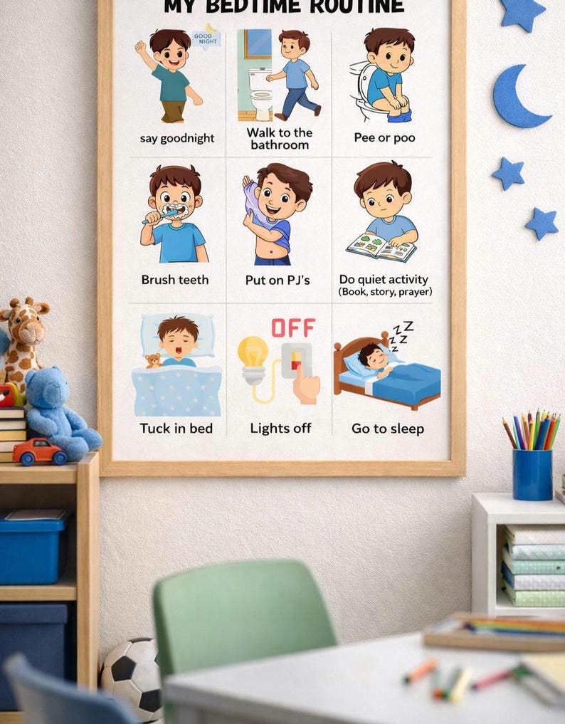 Kids Bedtime Routine Chart | Visual Aid for Autism & ADHD (printable ...