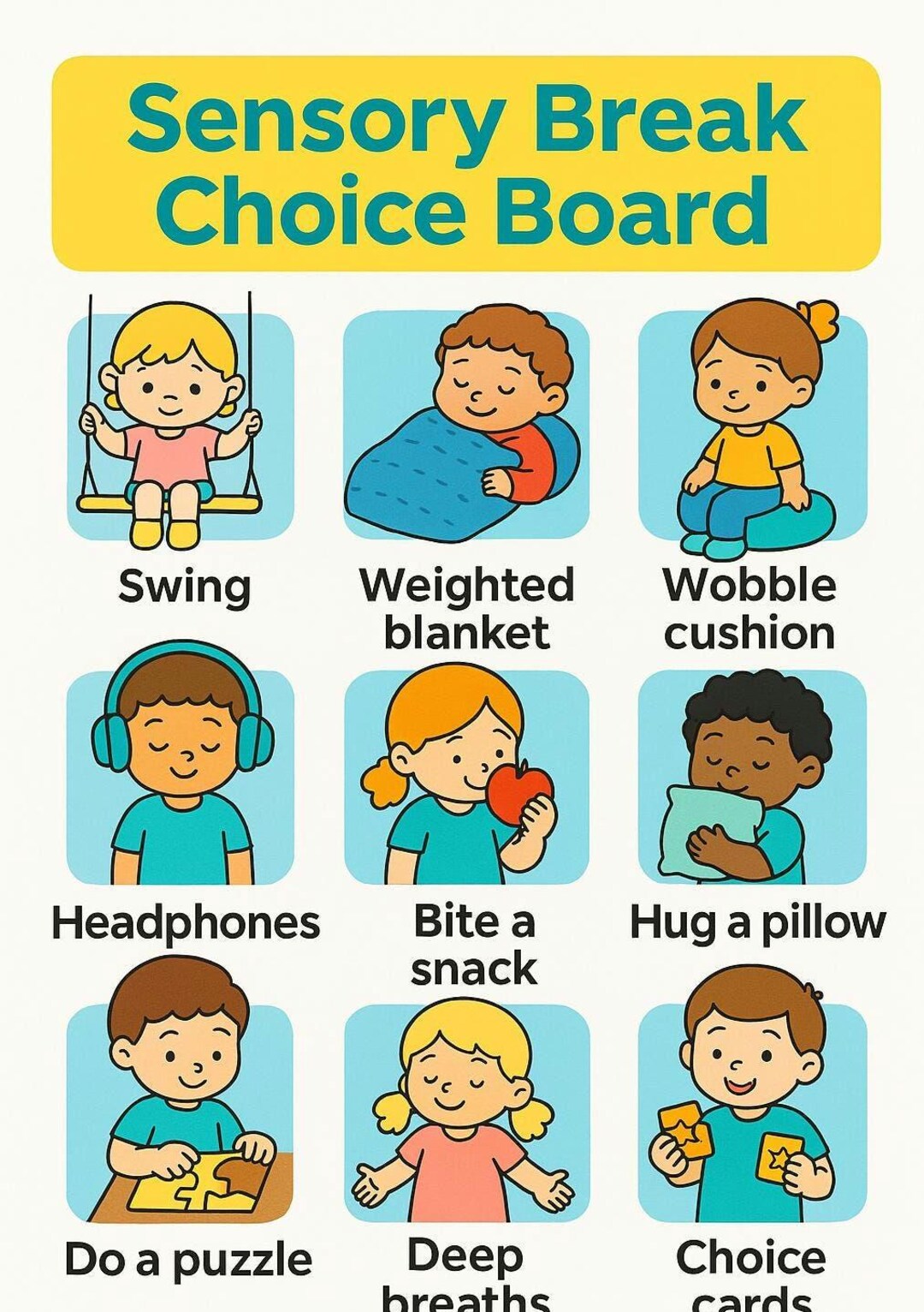 Calm Down Strategies Chart . Sensory Break Choice Board (printable) - Etsy