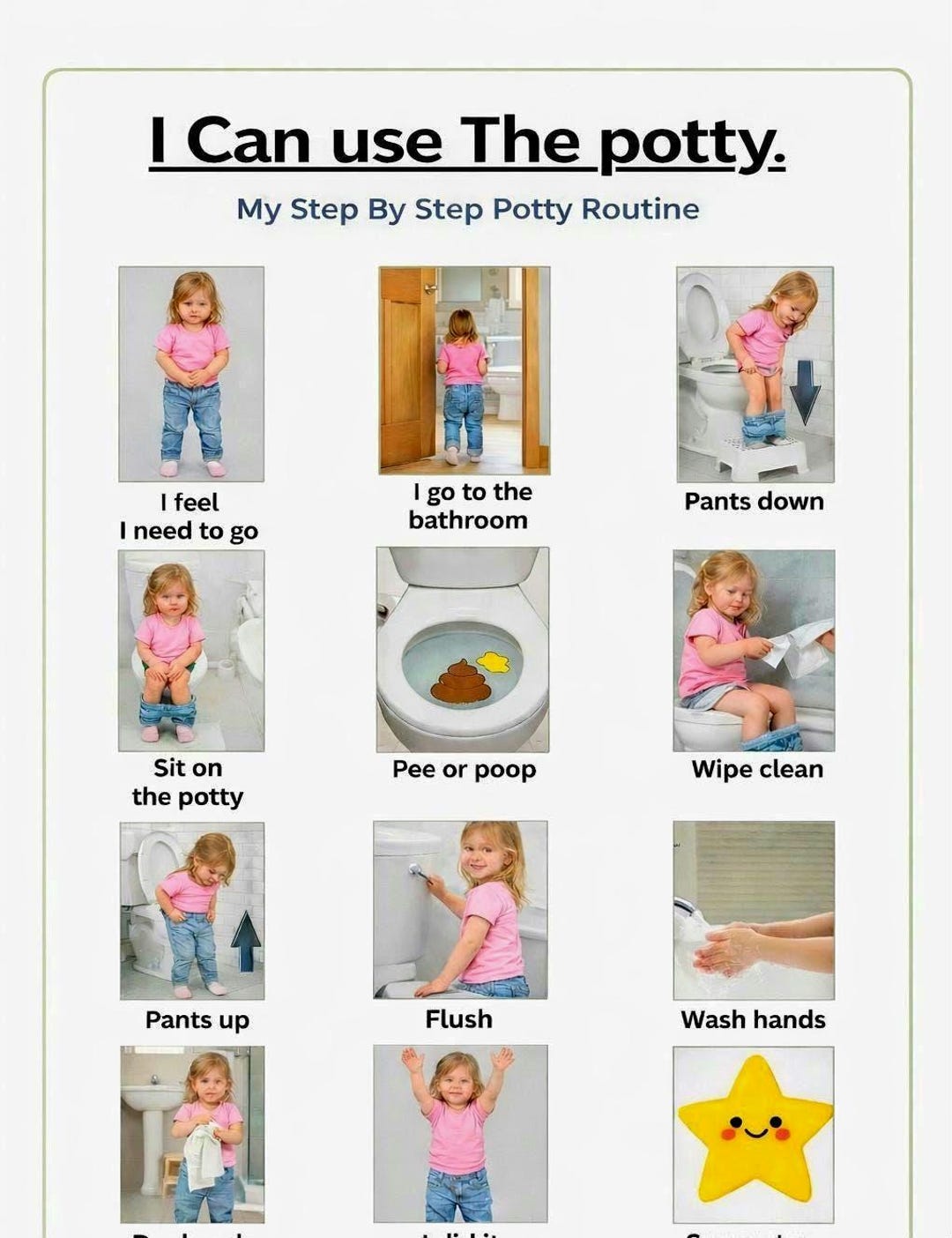 Potty Training Chart, Toddler Routine Visual Aid (autism ADHD Friendly ...