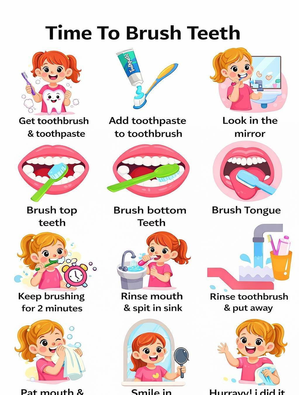 Kids Visual Teeth Brushing Routine Charts | Autism ADHD Friendly ...