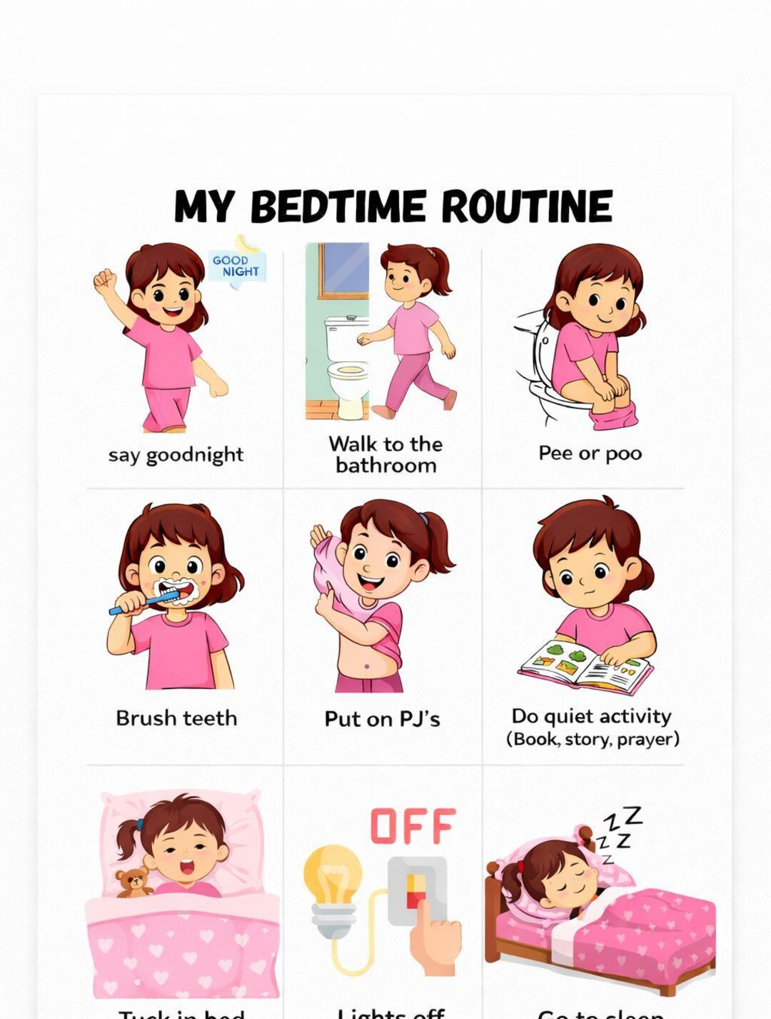 Kids Bedtime Routine Chart | Visual Aid for Autism & ADHD (printable ...